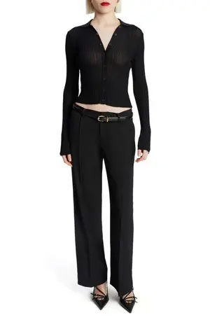 Bardot Ayda Long Sleeve Rib Top - Black