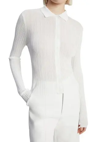 Bardot Ayda Long Sleeve Rib Top - Orchid White