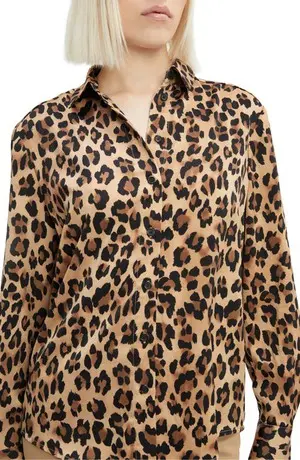 Bardot Print Satin Button-up Shirt