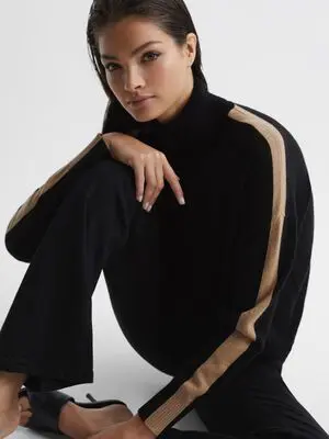 REISS Nova Colourblock Knitted Roll Neck Jumper