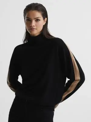 REISS Nova Colourblock Knitted Roll Neck Jumper