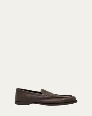 John Lobb Pace Grained Leather Penny Loafers - Dark Brown