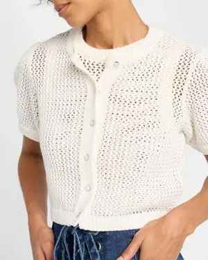 TOCCIN Samantha Crochet Cropped Cardigan - Optic