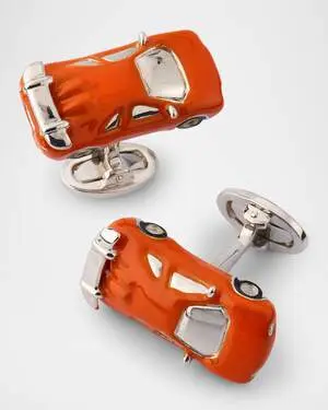 JAN LESLIE Sterling Silver Race Car Cufflinks - Orange