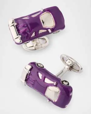 JAN LESLIE Race Car Sterling Silver Cufflinks - Purple