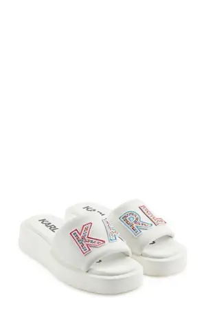 Karl Lagerfeld Paris Karl Lagerfeld Opal Studded Platform Slides - Bright White With Appliques