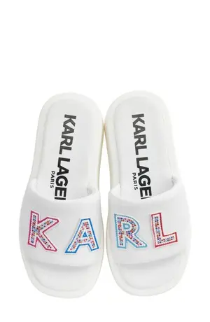 Karl Lagerfeld Paris Karl Lagerfeld Opal Studded Platform Slides - Bright White With Appliques