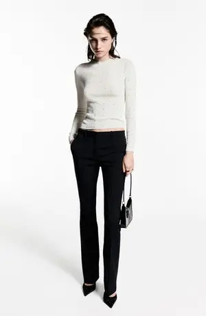 Mango Rhinestone Detail Rib Sweater