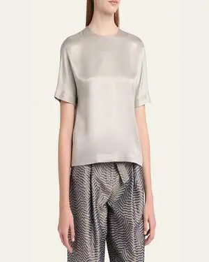 Giorgio Armani Cupro Short-sleeve Blouse - Silver