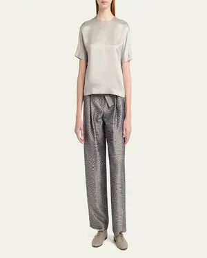 Giorgio Armani Cupro Short-sleeve Blouse - Silver