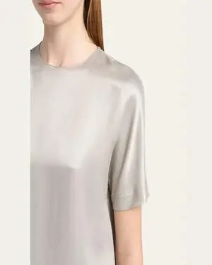 Giorgio Armani Cupro Short-sleeve Blouse - Silver