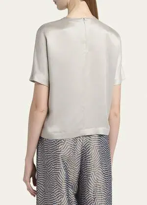 Giorgio Armani Cupro Short-sleeve Blouse - Silver