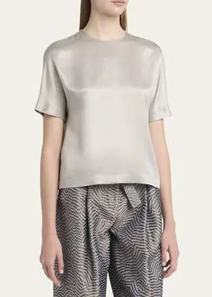 Giorgio Armani Cupro Short-sleeve Blouse - Silver