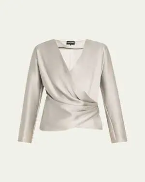 Giorgio Armani Draped Double Silk Wrap Shirt - Silver