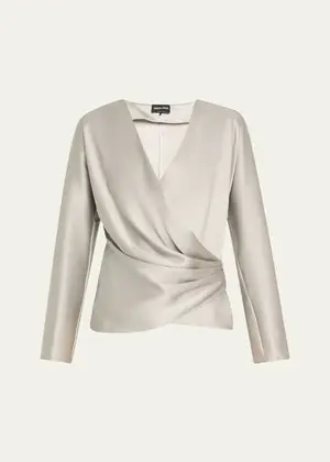 Giorgio Armani Draped Double Silk Wrap Shirt - Silver