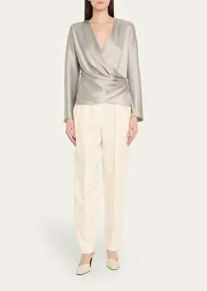 Giorgio Armani Draped Double Silk Wrap Shirt - Silver