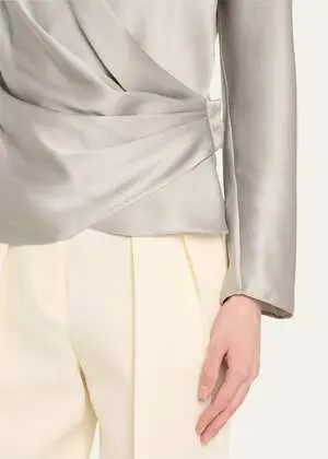Giorgio Armani Draped Double Silk Wrap Shirt - Silver