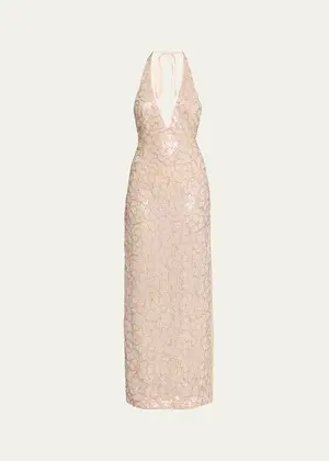 Des_phemmes Sequined Halter Gown - Nude D0153 | Editorialist