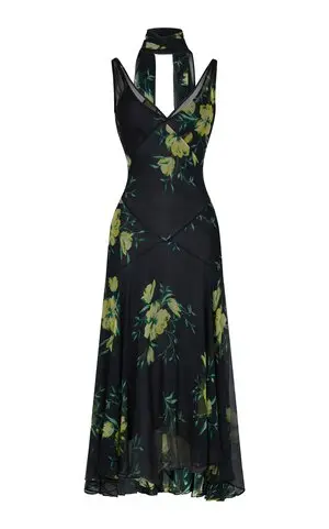 DE LA VALI Mistica Floral-print Silk-chiffon Midi Dress