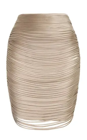 ANDRES OTALORA Noche Estrellada Mini Skirt With Fringe - Taupe