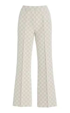 HIGH SPORT Checked Stretch-cotton Knit Cropped Flare Pants - Ivory