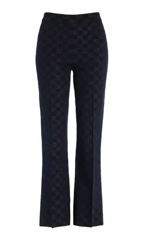 HIGH SPORT Checked Stretch-cotton Knit Cropped Flare Pants - Navy