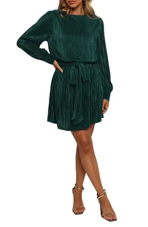 PETAL & PUP Joy Long Sleeve Plissé Minidress