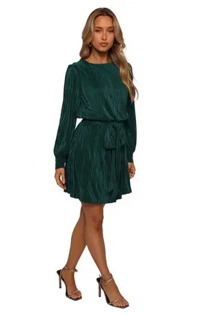 PETAL & PUP Joy Long Sleeve Plissé Minidress