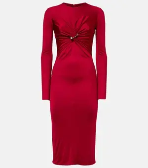 Versace Safety Pin Gathered Jersey Midi Dress In Lipstick - Red