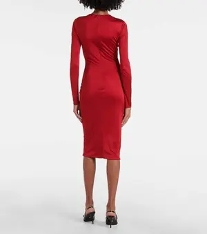 Versace Safety Pin Gathered Jersey Midi Dress In Lipstick - Red