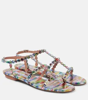 AQUAZZURA Tequila Embellished Leather Sandals