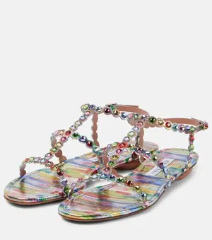 AQUAZZURA Tequila Embellished Leather Sandals