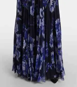 Erdem Floral Pleated Gown - Blue