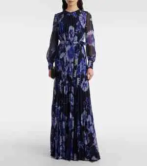 Erdem Floral Pleated Gown - Blue