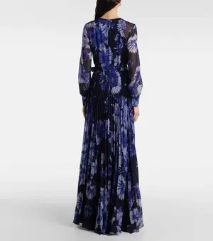 Erdem Floral Pleated Gown - Blue