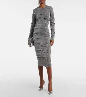 Dolce & Gabbana Sequined Ruched Midi Dress