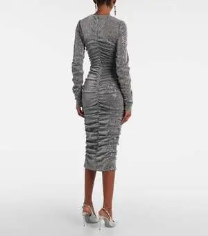 Dolce & Gabbana Sequined Ruched Midi Dress