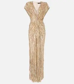 Jenny Packham Zola Sequined Tulle Gown - Gold