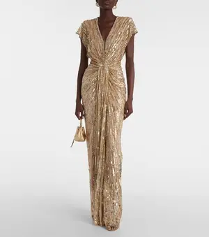 Jenny Packham Zola Sequined Tulle Gown - Gold