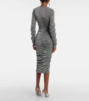 Dolce & Gabbana Sequined Ruched Midi Dress - Silver