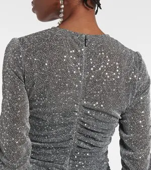Dolce & Gabbana Sequined Ruched Midi Dress - Silver