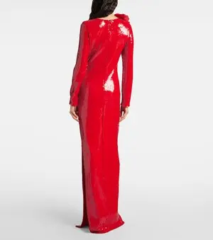 RODARTE Floral-appliqué Sequined Gown - Red