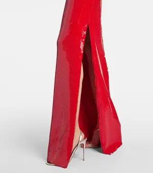 RODARTE Floral-appliqué Sequined Gown - Red