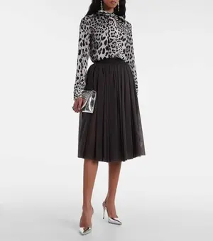 Dolce & Gabbana Gathered Tulle Midi Skirt - Grey