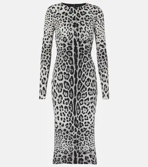 Dolce & Gabbana Leopard-print Silk-blend Midi Dress - Grey