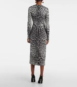 Dolce & Gabbana Leopard-print Silk-blend Midi Dress - Grey