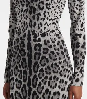 Dolce & Gabbana Leopard-print Silk-blend Midi Dress - Grey