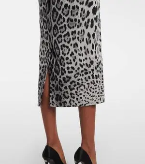 Dolce & Gabbana Leopard-print Silk-blend Midi Dress - Grey