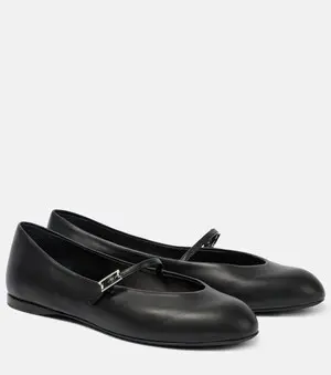 Max Mara Leather Mary Jane Ballet Flats - Black