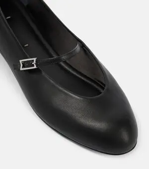 Max Mara Leather Mary Jane Ballet Flats - Black